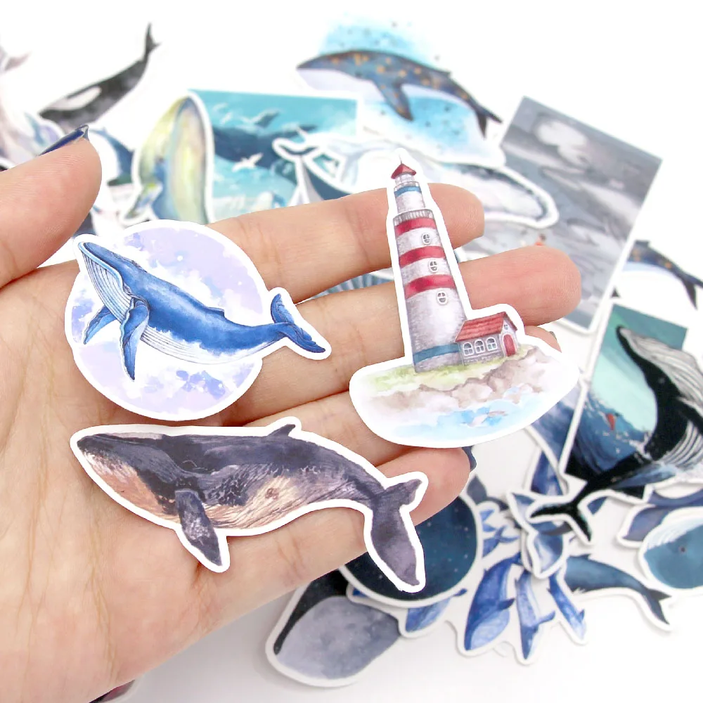 28pcs/bag Blue Whale Paper Stickers Deep Sea Dolphin Sticker Label ...