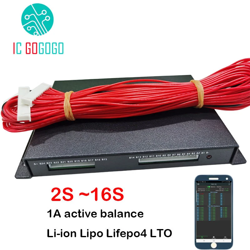 1a 2a Balance 2s ~ 16s Lithium Battery Active Equalizer Bluetooth App Bms Li-ion Lipo Lifepo4 ...