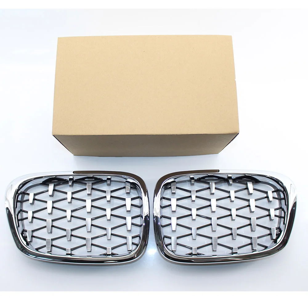 Pair Front Chrome Gloss Black Grille Diamond Meteor Style Fit for BMW ...