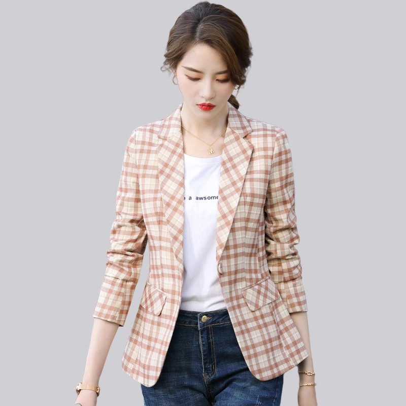 Elegant-Plaid-Half-Sleeve-Blazers-Jackets-Coat-for-Women-Spring-Summer ...