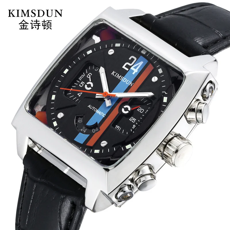 Explosive Square Leather Strap Men's Watch Casual Sports Waterproof And ...