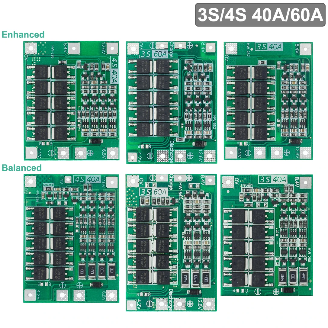 3S/4S 40A/60A Li ion Lithium Battery Charger Protection Board 18650 BMS ...