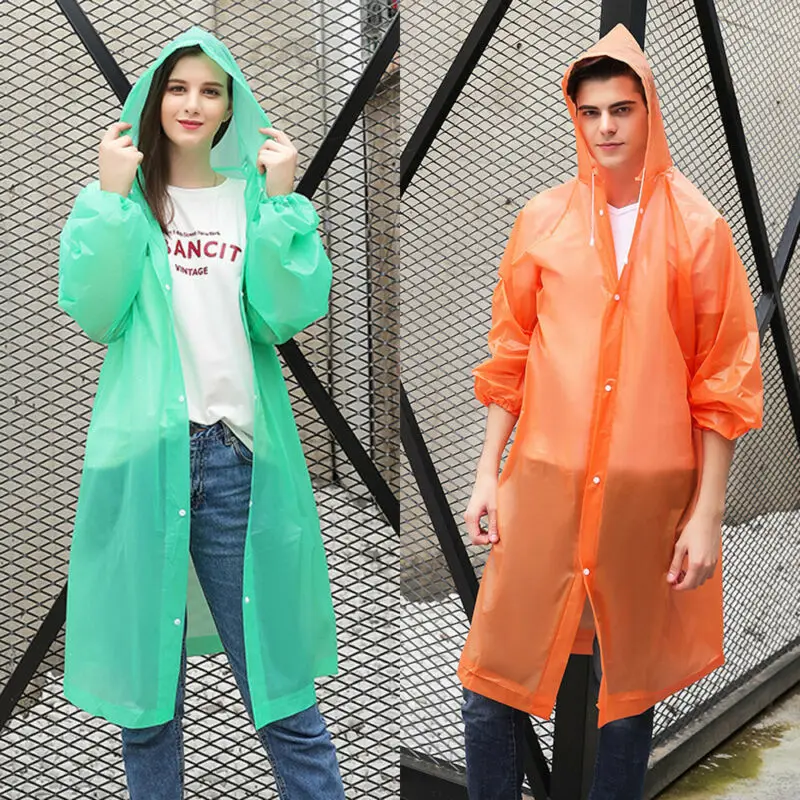 New Men Women Waterproof Jacket Pe Hooded Raincoat Transparent Clear ...