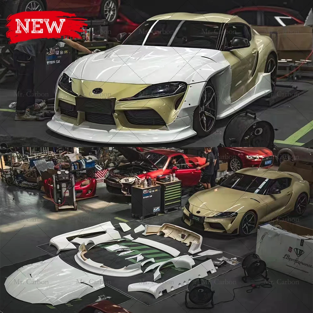 Frp 와이드 바디 키트 수프라 A90 Lbwk Style 유리 섬유 바디 슈트 트림 프론트 립 사이드 스커트 후드 디퓨저 스포일러 펜더 플레어바디 키트