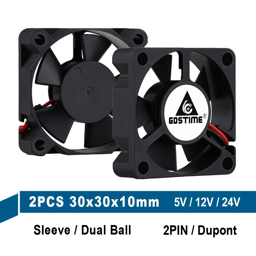 2Pcs Gdstime DC 5V 12V 24V 3cm 30mm 30x30x10mm Dual Ball bearing ...