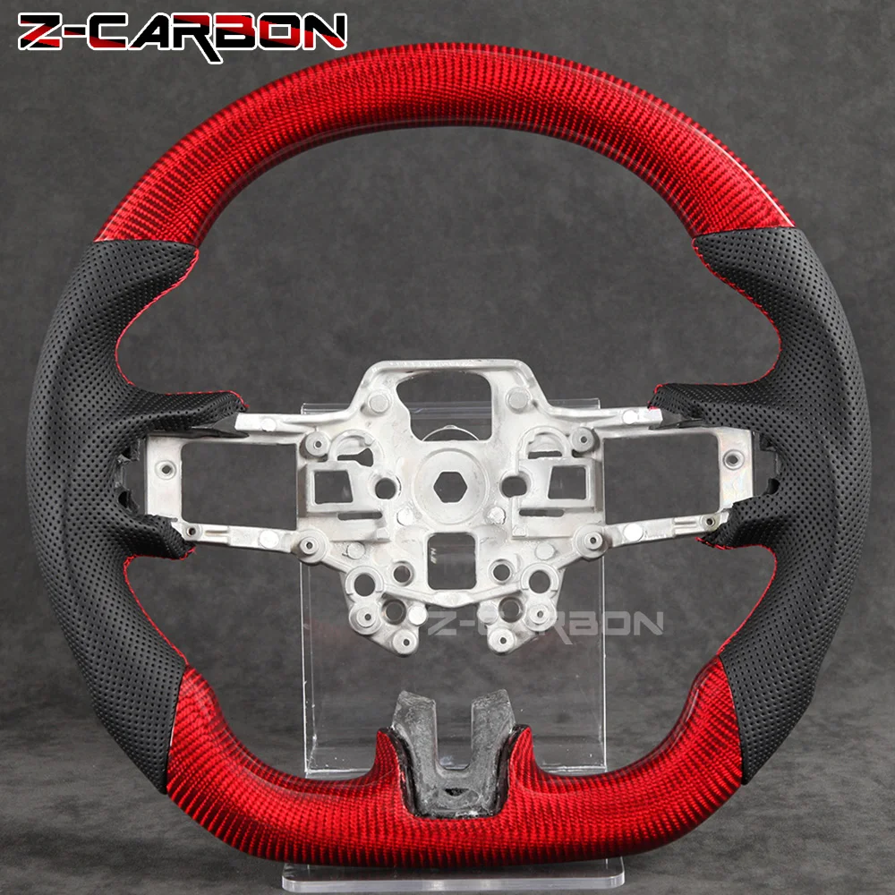 Red-Carbon-Fiber-Steering-Wheel-Perforated-Leather-For-Ford-Mustang ...