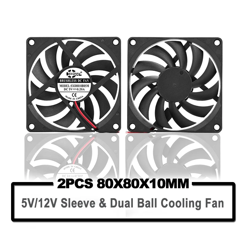 2pcs Sxdool Slim 80mm 10mm 80x80x10mm 8cm 5v 8010 2pin Dual Ball Fan Brushless Dc Cooling Cooler ...