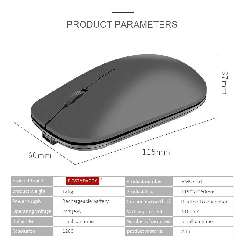 Bluetooth BT 4.0 Wireless Mouse Rechargeable Silent 3D Optical Mice ...