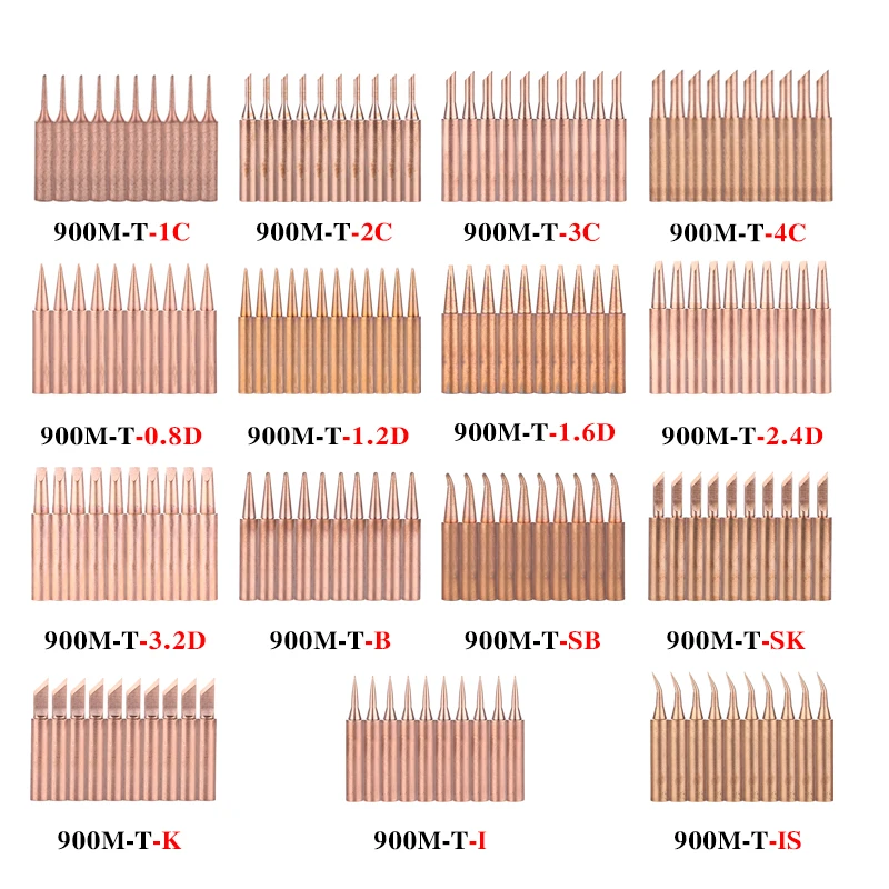 10PCS/Lot Copper Solder Iron Tip 900M-T-K/SK/I/IS/B/1C/2C/3C/4C/0.8D/1.2D/1.6D/2.4D/3.2D/SB ...