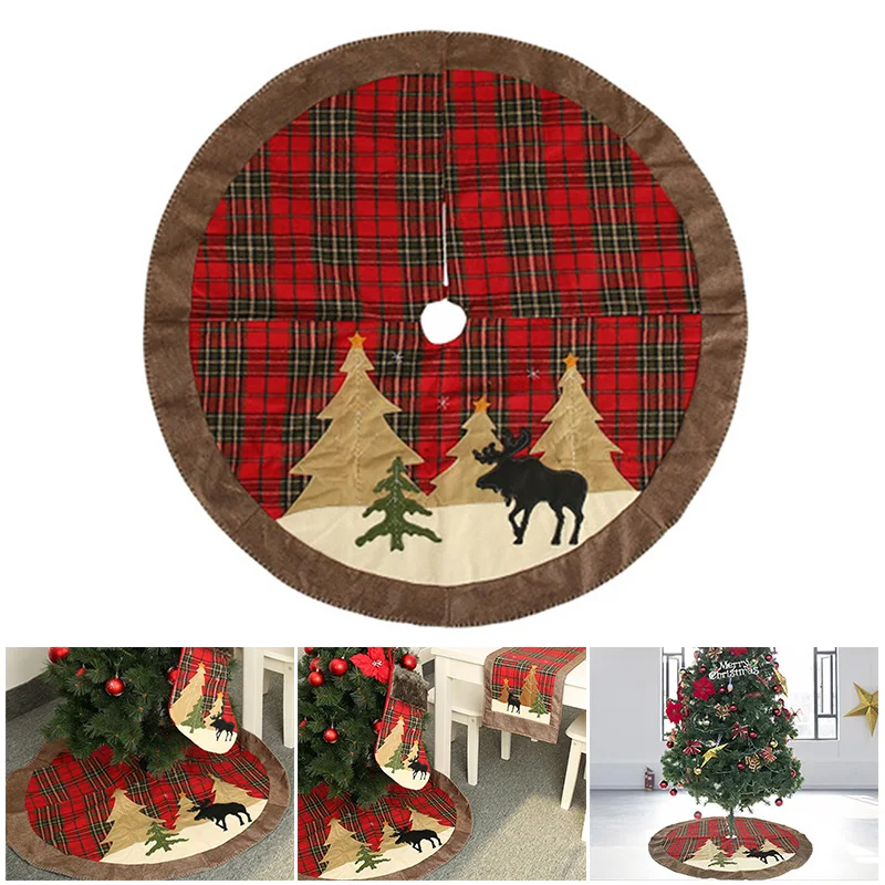 Christmas-Tree-Cover-Skirt-Foot-Plaid-Decoration-Round-for-Home-Holiday ...