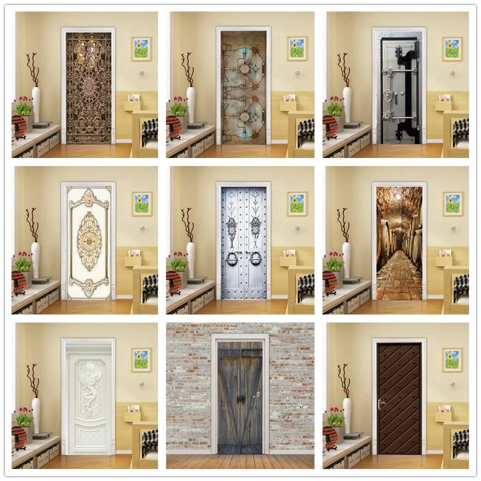 Iron Gate Pattern Wallpaper 3d Pvc Door Sticker Self-adhesive ...