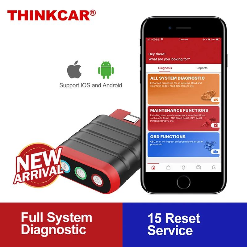 THINKCAR ThinkDiag-Mini escáner automotriz OBD2, sistema completo de ABS, reinicio de aceite ...