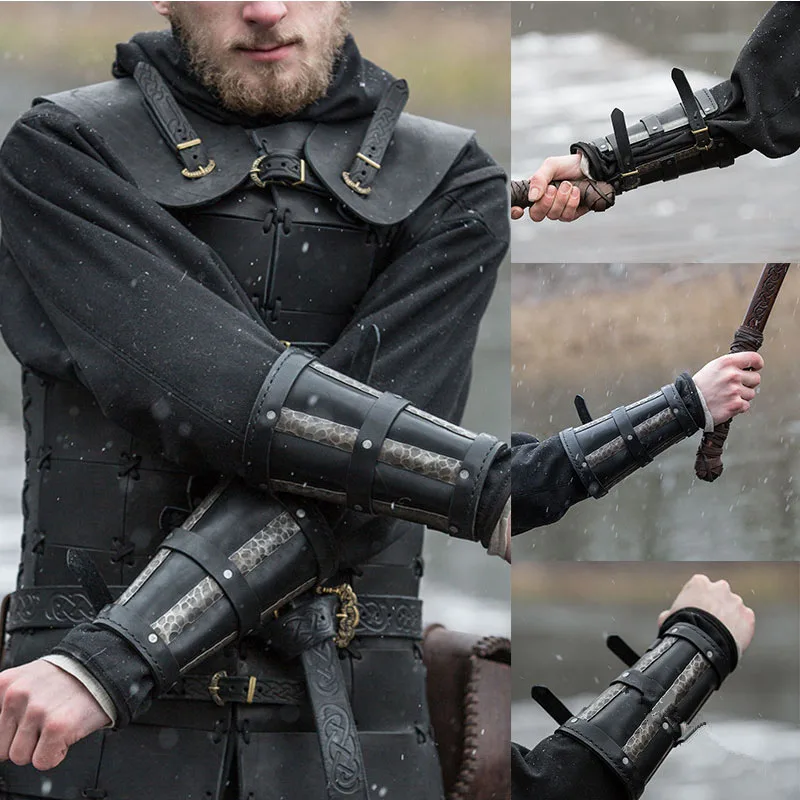 Adult Men Medieval Warrior Larp Knight Leather Arm Bracer With Buckle ...