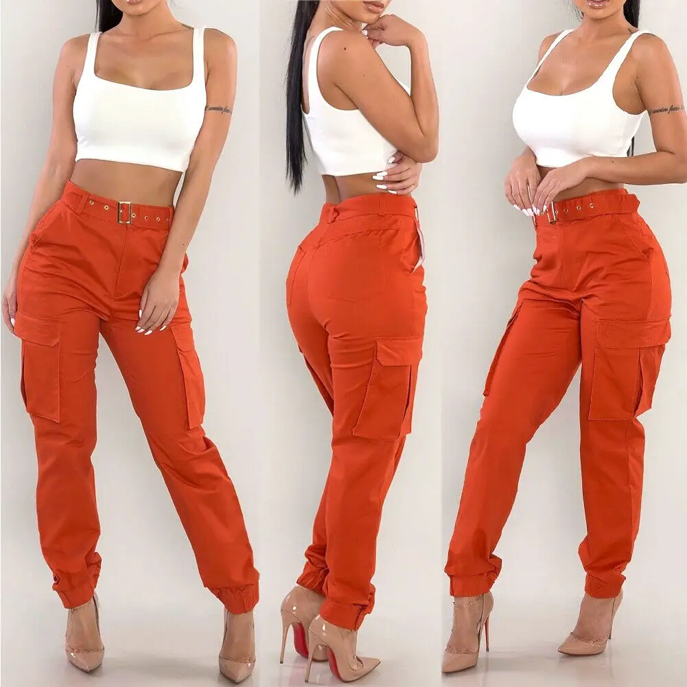 Cool Girl Drawstring Cargo Pants Women Pockets Design Buckle Military ...