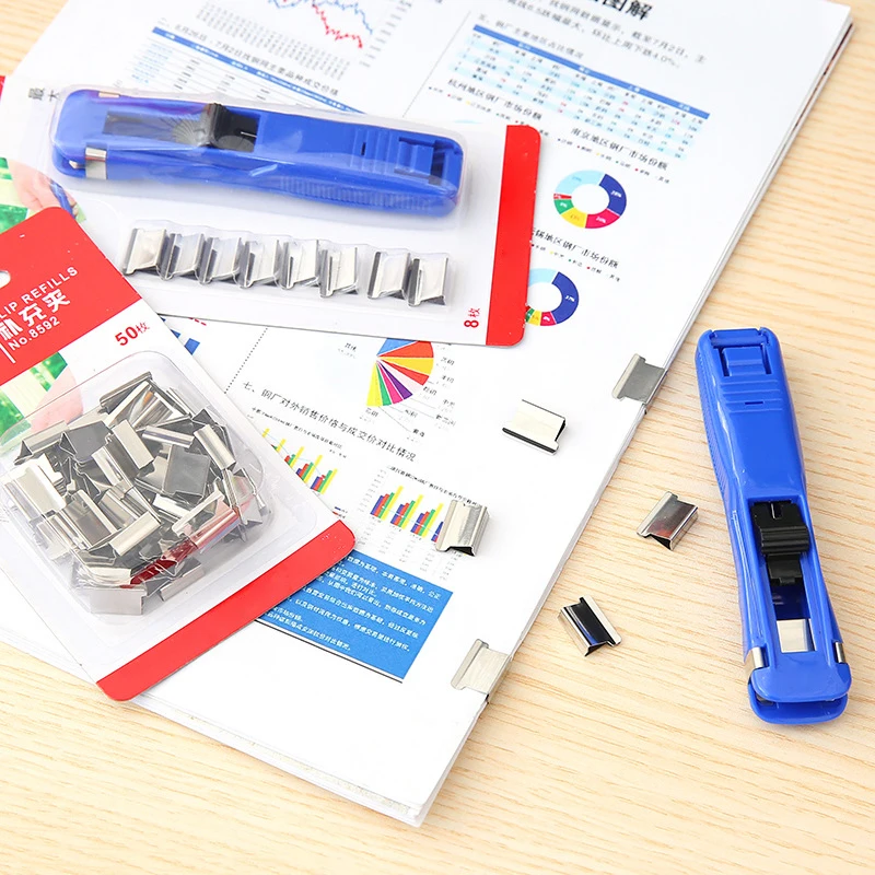 Push-Clip-Device-Portable-Handheld-Paper-Fast-Clam-Clip-Dispenser-Metal ...