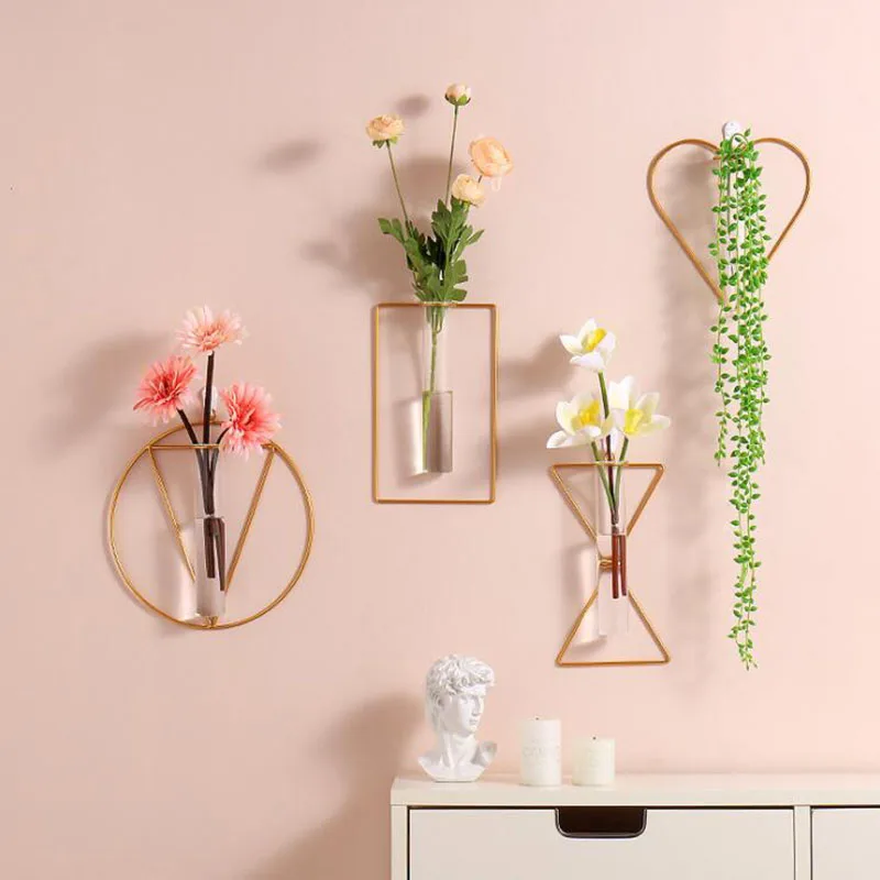 Wall-mounted-Glass-Vase-Home-Decor-Wall-Decoration-Iron-Hanging-Flower ...