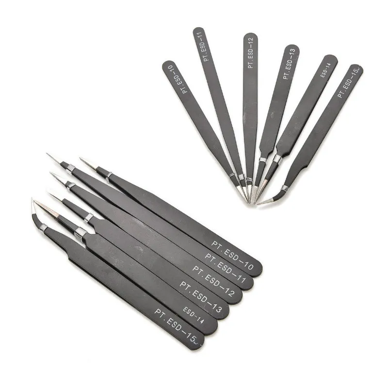 1/6PCS Anti Static ESD Tweezers Electronic Rework Tool Set Anti ...