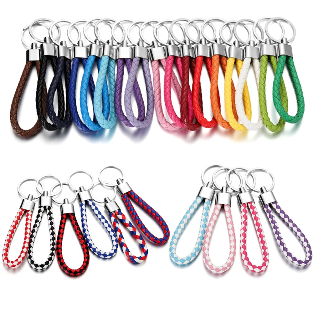 5Pcs-Pack-PU-Leather-Braided-Woven-Rope-Keychain-DIY-Bag-Pendant-Key ...