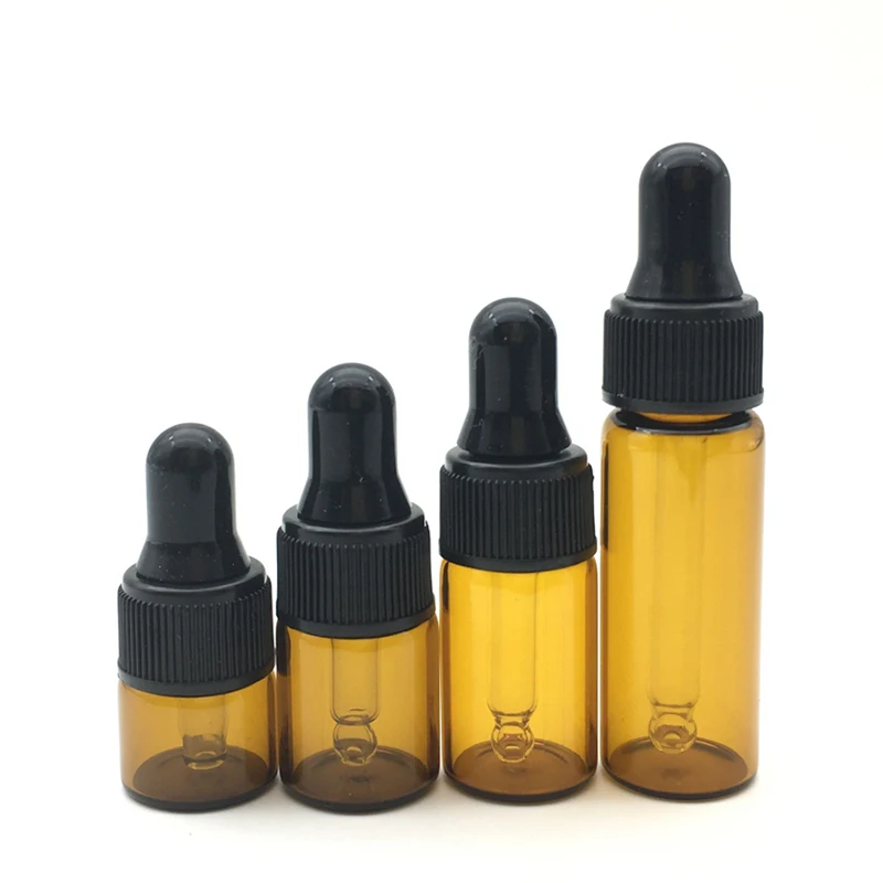 Botellas vacías para aromaterapia, 1ml, 2ml, 3ml, 5ml, vidrio ámbar, líquido, reactivo, pipeta ...
