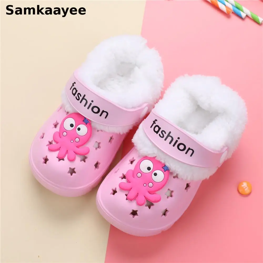 2-8y Kids Mules Clogs Winter Boys Girls Home Slippers Cartoon Octopus ...