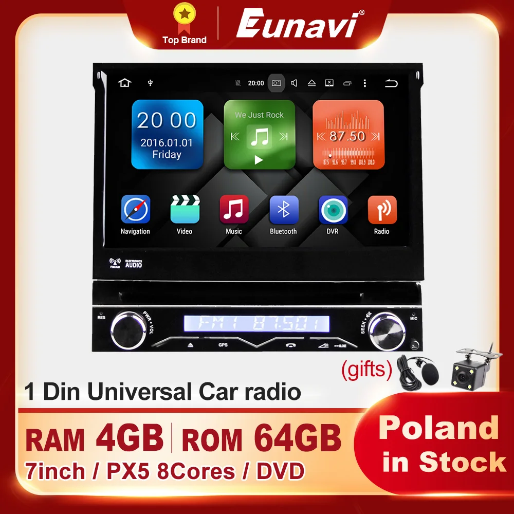 1 Din Car Radio DVD Multimedia Player Universal Android 9 Unit In Dash ...