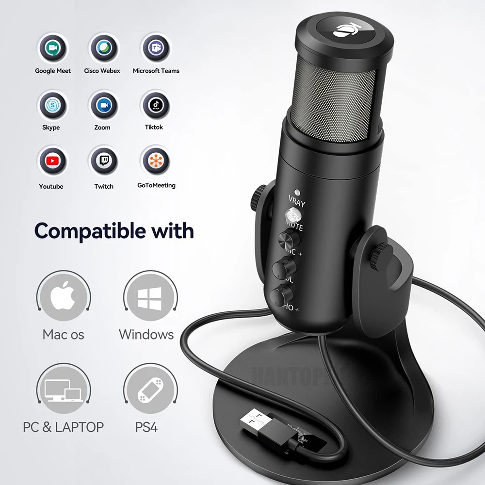 RGB USB Condenser Microphone for PC PS4 PS5 and Mac Colorful Dynamic ...