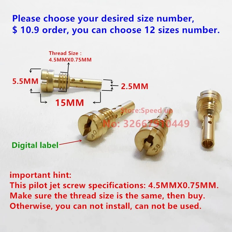 (12 pilot jet $10.9) 4.5MMX0.75MM thread N424-25B Pilot/Slow Jet For ...