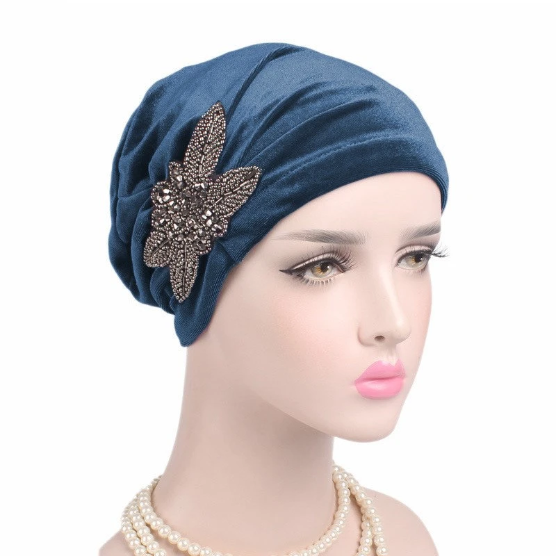 2020 New jewelry velvet turban caps muslim rhinestone hijab scarf ...
