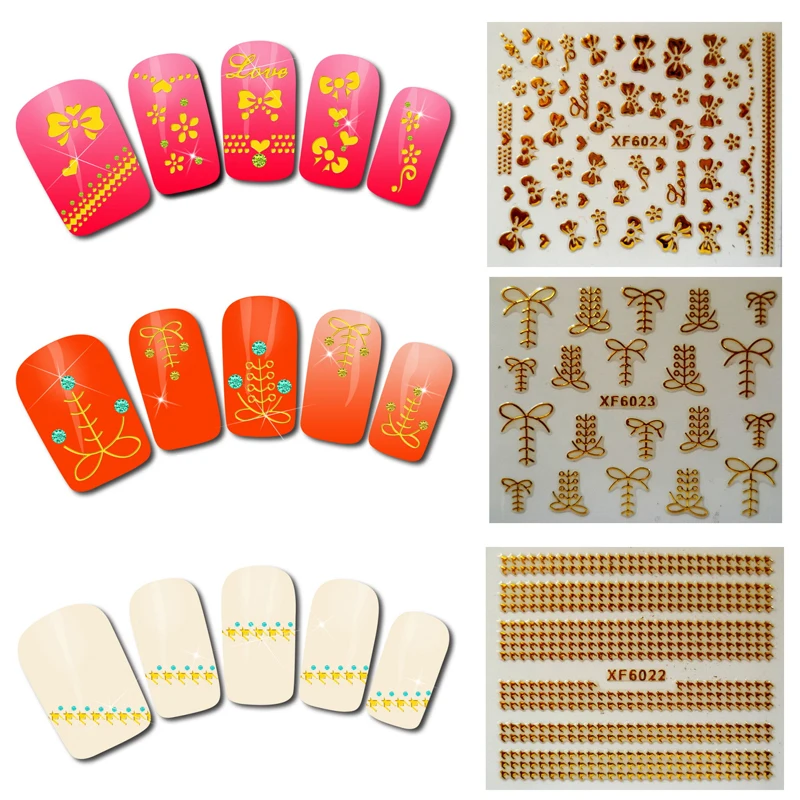 3D наклейки для ногтей золотого цвета s самоклеющиеся наклейки ...