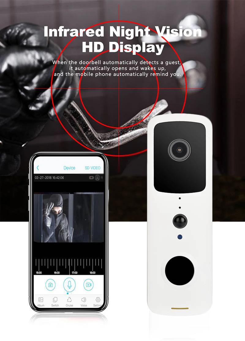 Carillon Tuya 1080P WiFi Vidéo Sonnette Caméra Smart Wireless Doorbell ...