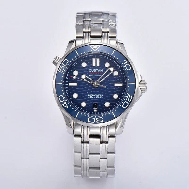 42mm Blue Dial Men Automatic Watch Ceramic Bezel Stainless Steel ...