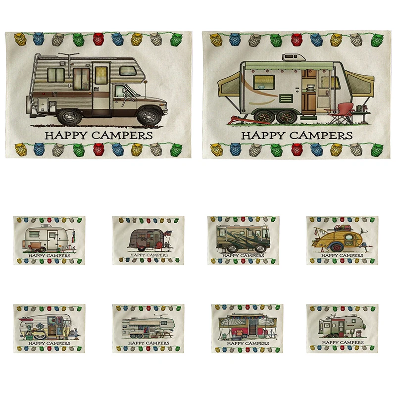 Retro-owl-Touring-car-bus-Kitchen-Placemat-Coaster-Dining-Table-Mats ...