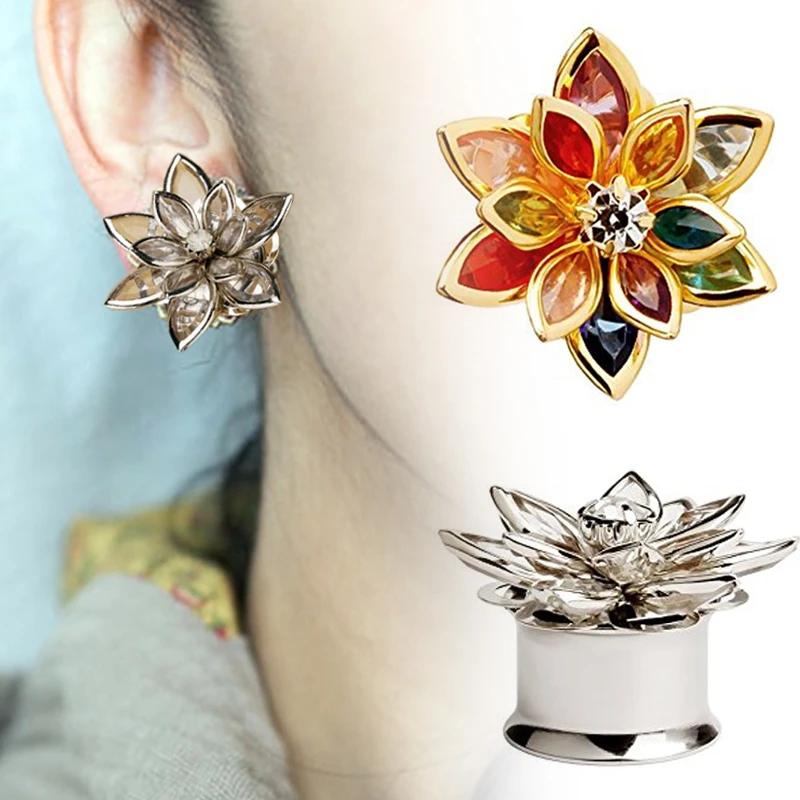 1Pair-Crystal-Flesh-Ear-Tunnel-Plug-Steel-Ear-Reamer-Dilatation ...