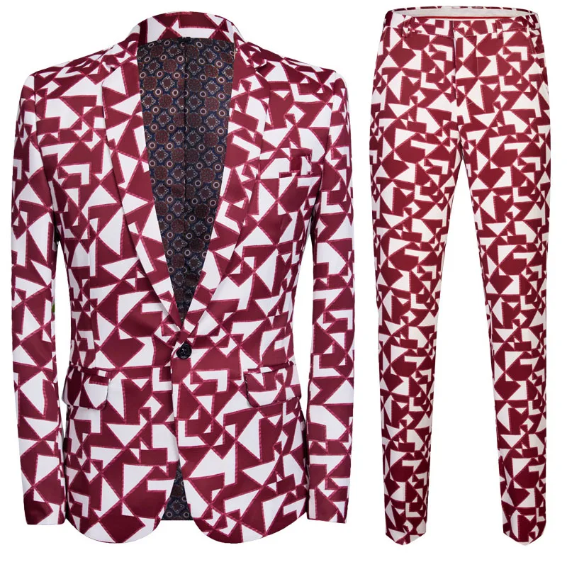 Traje con estampado a cuadros para hombre, traje rojo ajustado de 2 ...