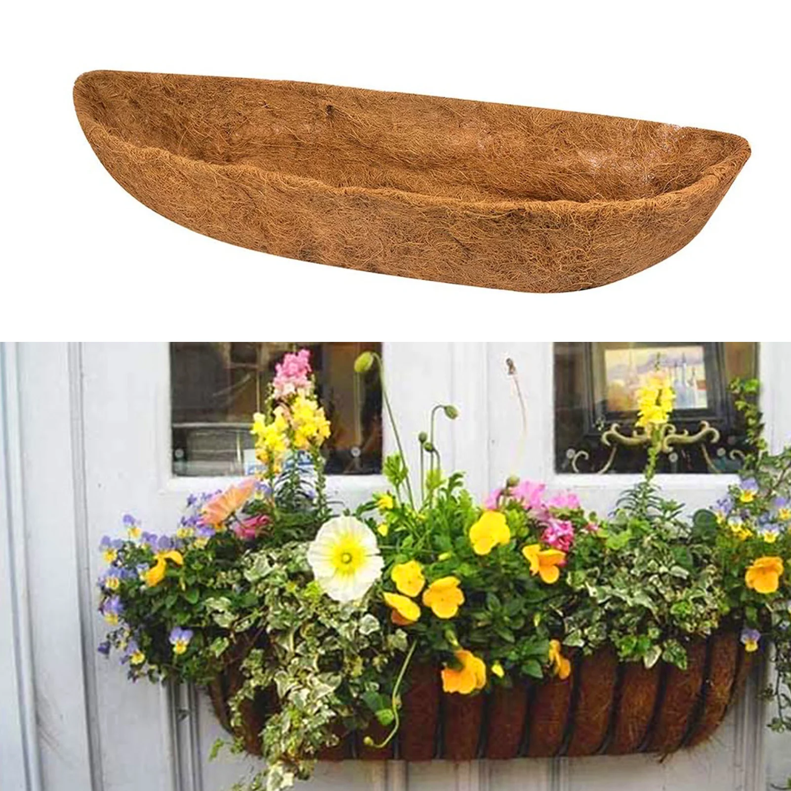 Pot de fleur,Doublure de jardinière en forme de demi-lune, pour boîte de fenêtre- 48 inches[A ...