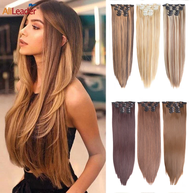 Synthetic Clips In Hair Extension Long Straight Hair Pieces Clip In ...