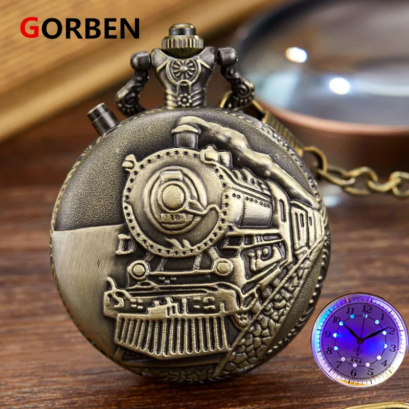 Vintage Locomotive Motor Railway Train Pocket Watch Men LED Dial ...