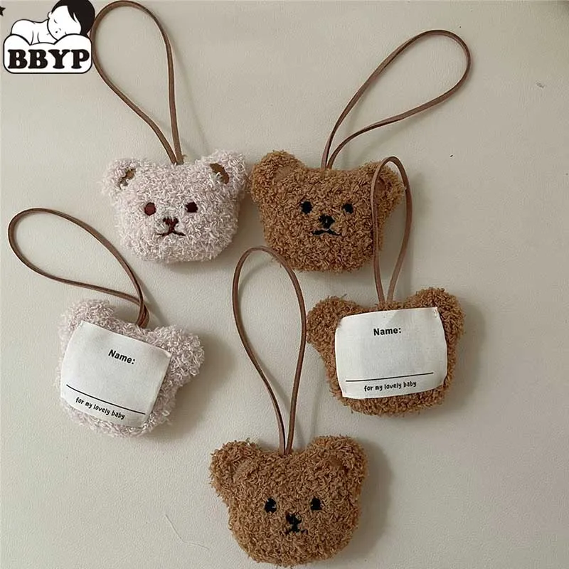1-5pcs Cute Cartoon Plush Bear Head Keychain Pompom Car Key Ring Women ...