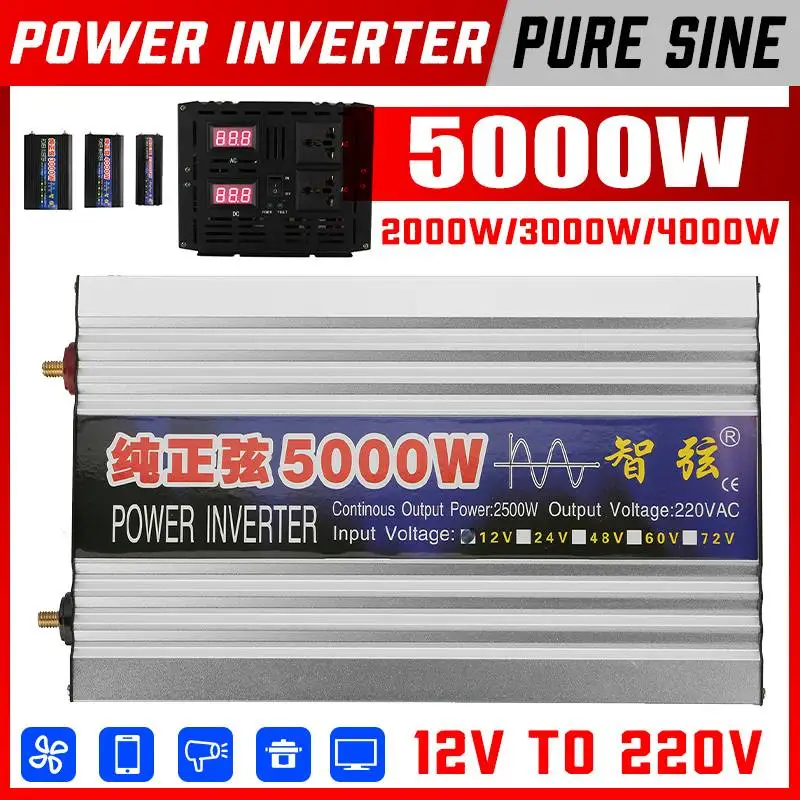 Inverter 12V 220V 5000W 10000W Peaks Pure Sine Wave Voltage Transformer ...