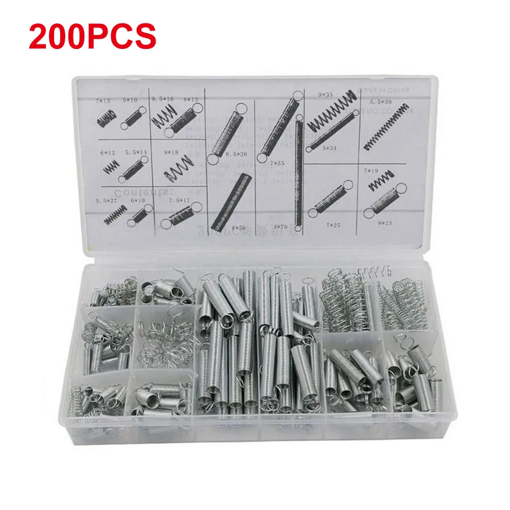 200pcs Spring Assortment Set Steel Wire Spring Kit Set Zinc Plated ...