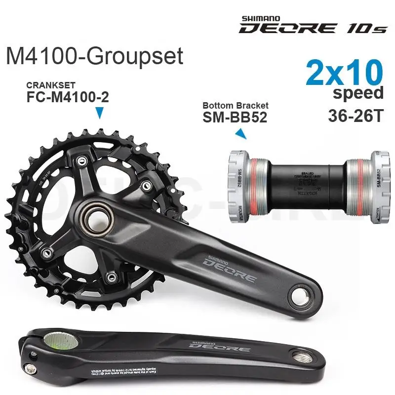 SHIMANO DEORE - M4100 Groupset M4100 Crankset 36-26T and Bottom Bracket SM-BB52 /BB-MT500-PA ...
