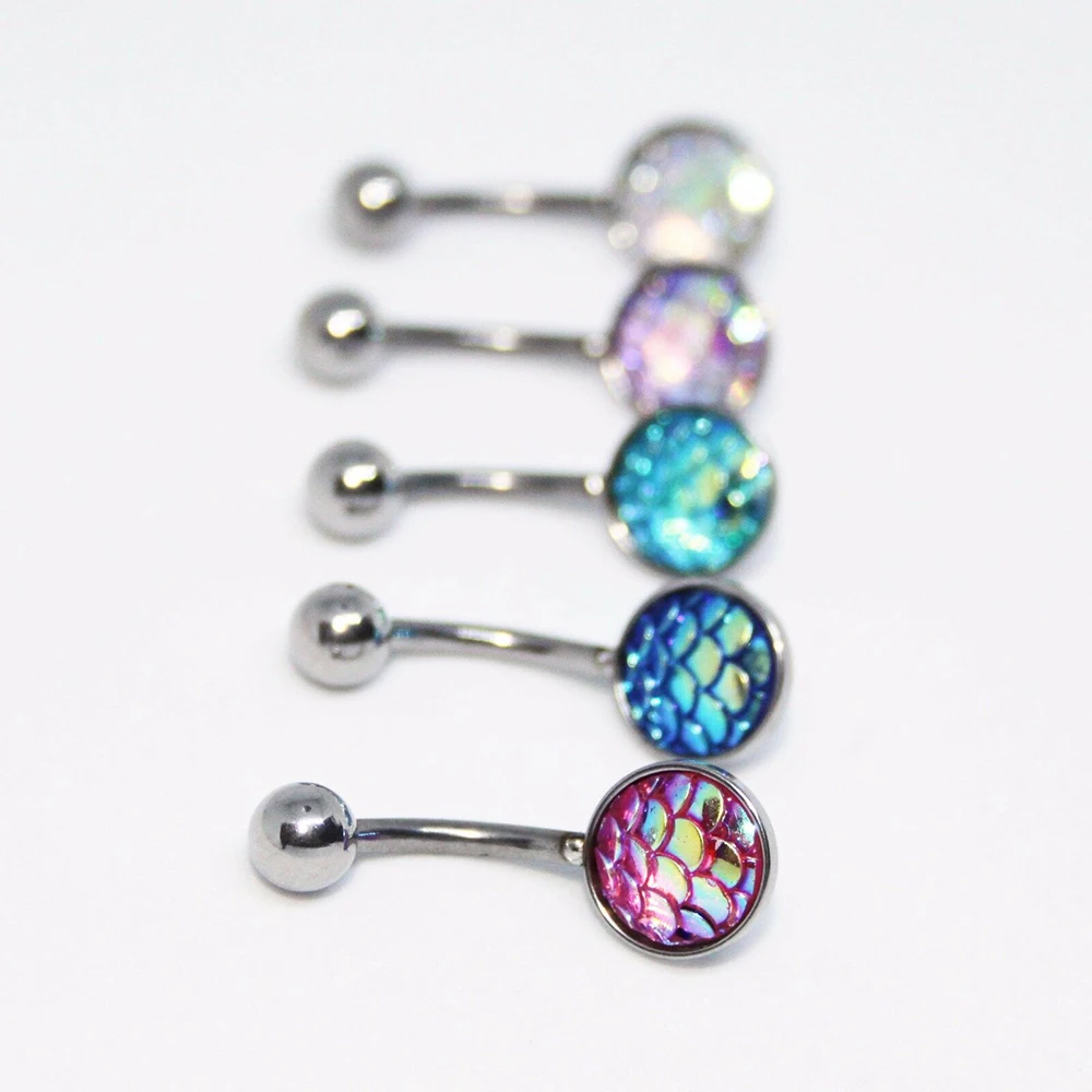 Mermaid Scales Belly Ring | Rainbow Earring Piercing | Navel Piercing ...