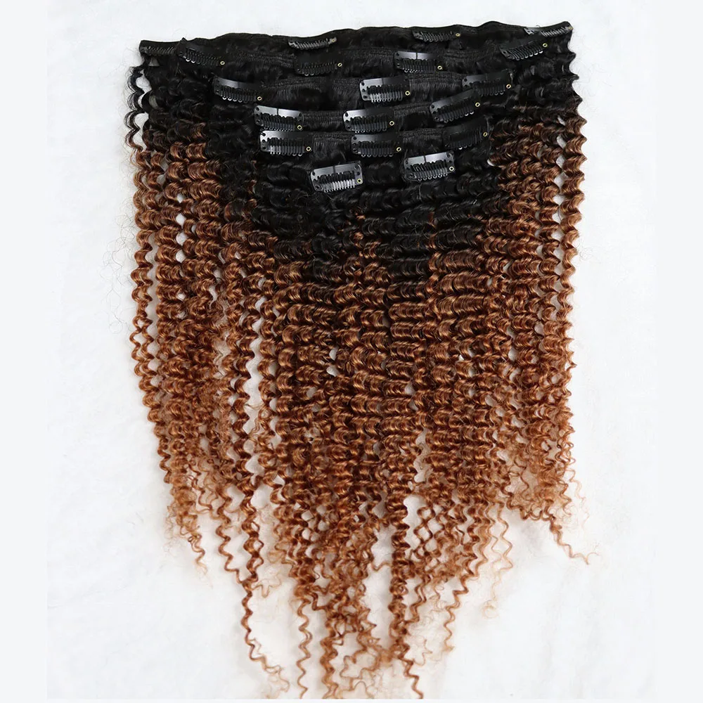 Clip-In-Hair-Extensions-for-Black-Women-Kinky-Curly-Two-Tone-Ombre ...