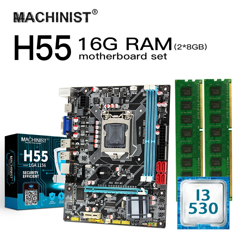 H55 LGA 1156 juego de Placa base con Intel core I3-530 2,93 GHZ CPU 16G(2*8GB) DDR3 1600MHz PC ...