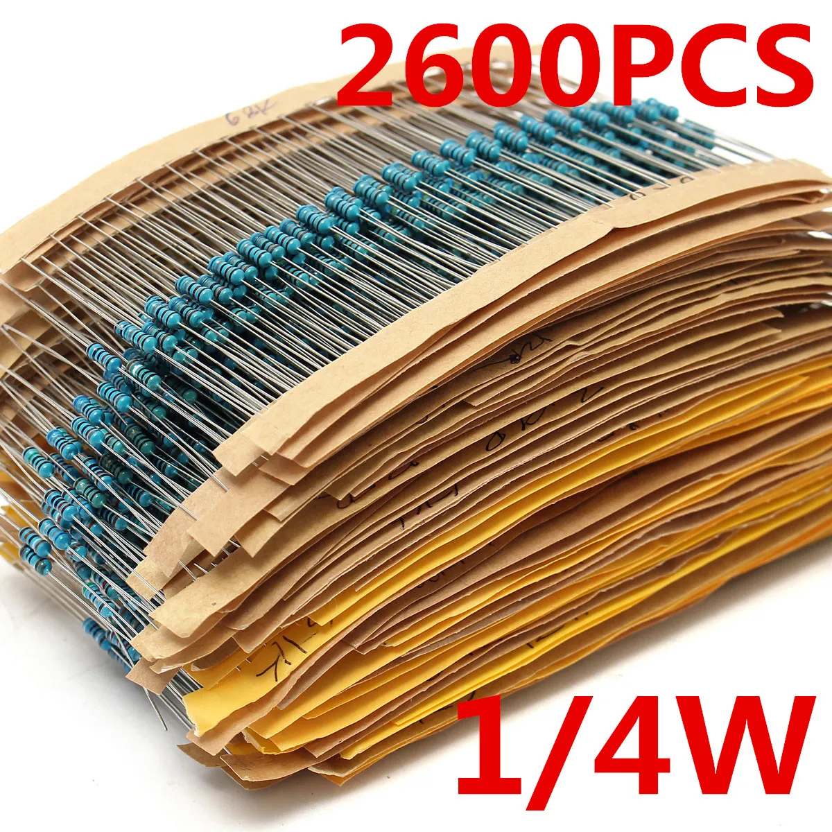 2600pcs 130 Values 1/4W 0.25W 1% Metal Film Resistors Assorted Pack Kit ...