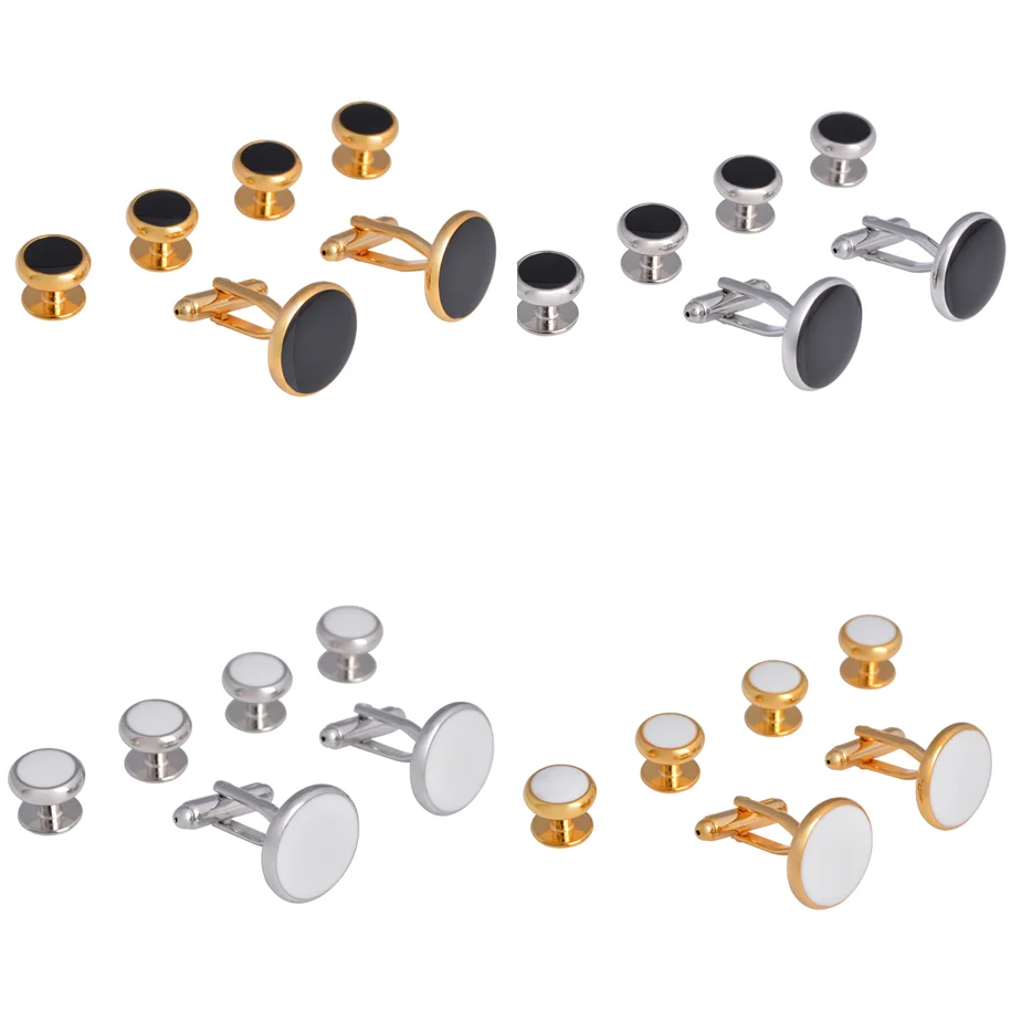 10sets-lot-Tuxedo-Cufflinks-Collar-Studs-6pcs-Set-Copper-Round-Black ...