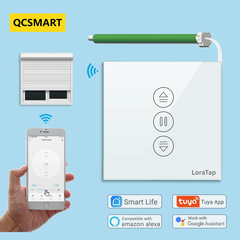 QCSMART Tuya WiFi Smart Life Curtain Switch for Roller Shutter Electric ...