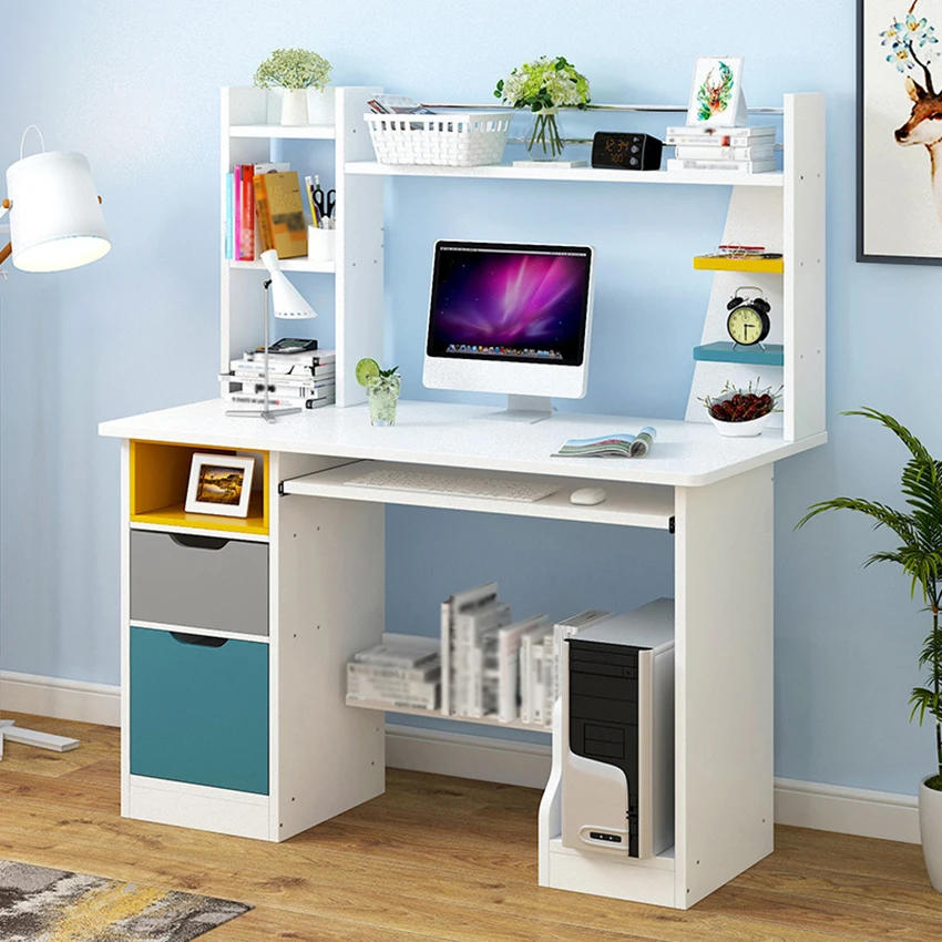 White-Simple-Computer-Desk-Office-Desk-Workstation-Wide-Desktop-With ...