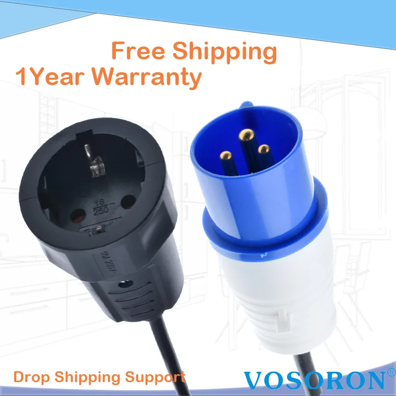 IEC 60309 332P6 Schuko CEE7/7 콘센트 소켓, Schuko 플러그 332C6 콘센트 전원 코드, IP44,0.5M, 1M, 2M|파워코드 & 연장코드 ...