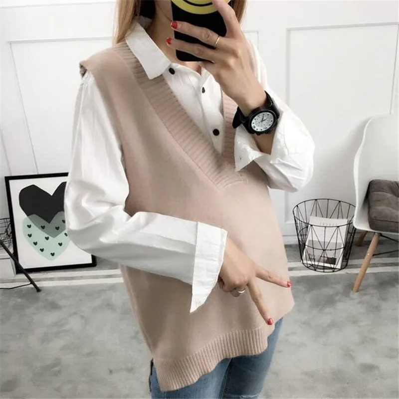 2021 Women Sweater Spring Autumn Wool Vest Sleeveless O-neck Knitted ...